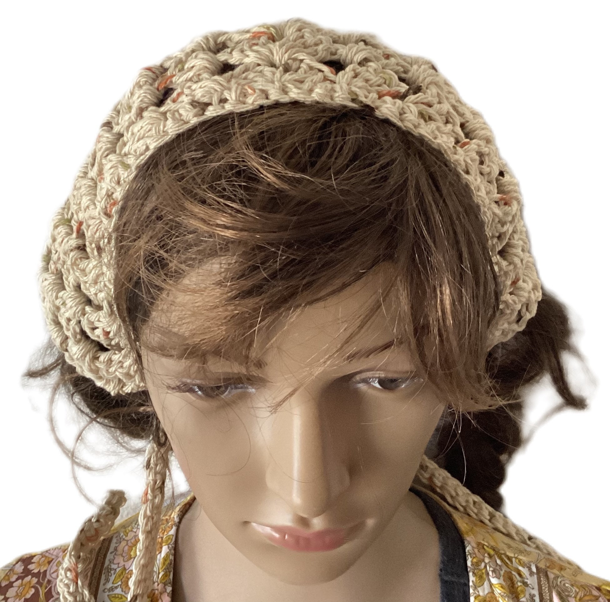 Sandy Beach Boho Crochet Bandana Triangle Bandana Speckled Tan Cotton ...
