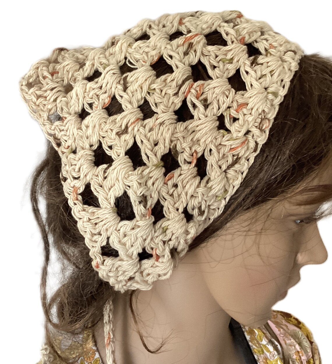 Sandy Beach Boho Crochet Bandana Triangle Bandana Speckled Tan Cotton ...
