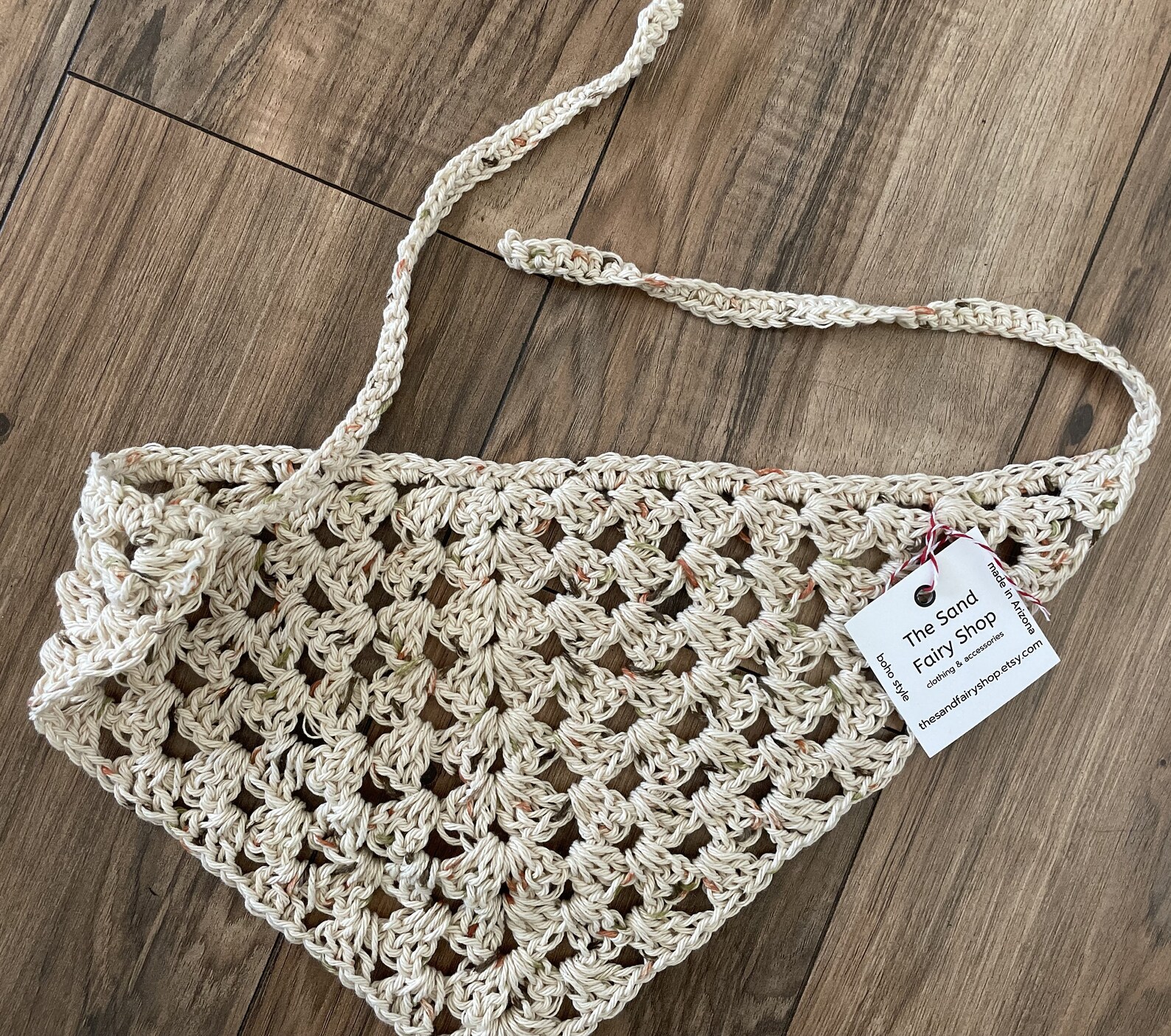 Sandy Beach Boho Crochet Bandana Triangle Bandana Speckled Tan Cotton ...