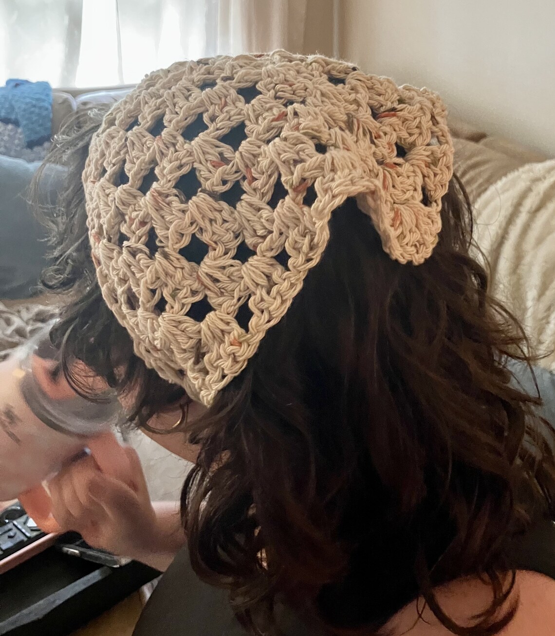 Sandy Beach Boho Crochet Bandana Triangle Bandana Speckled Tan Cotton ...