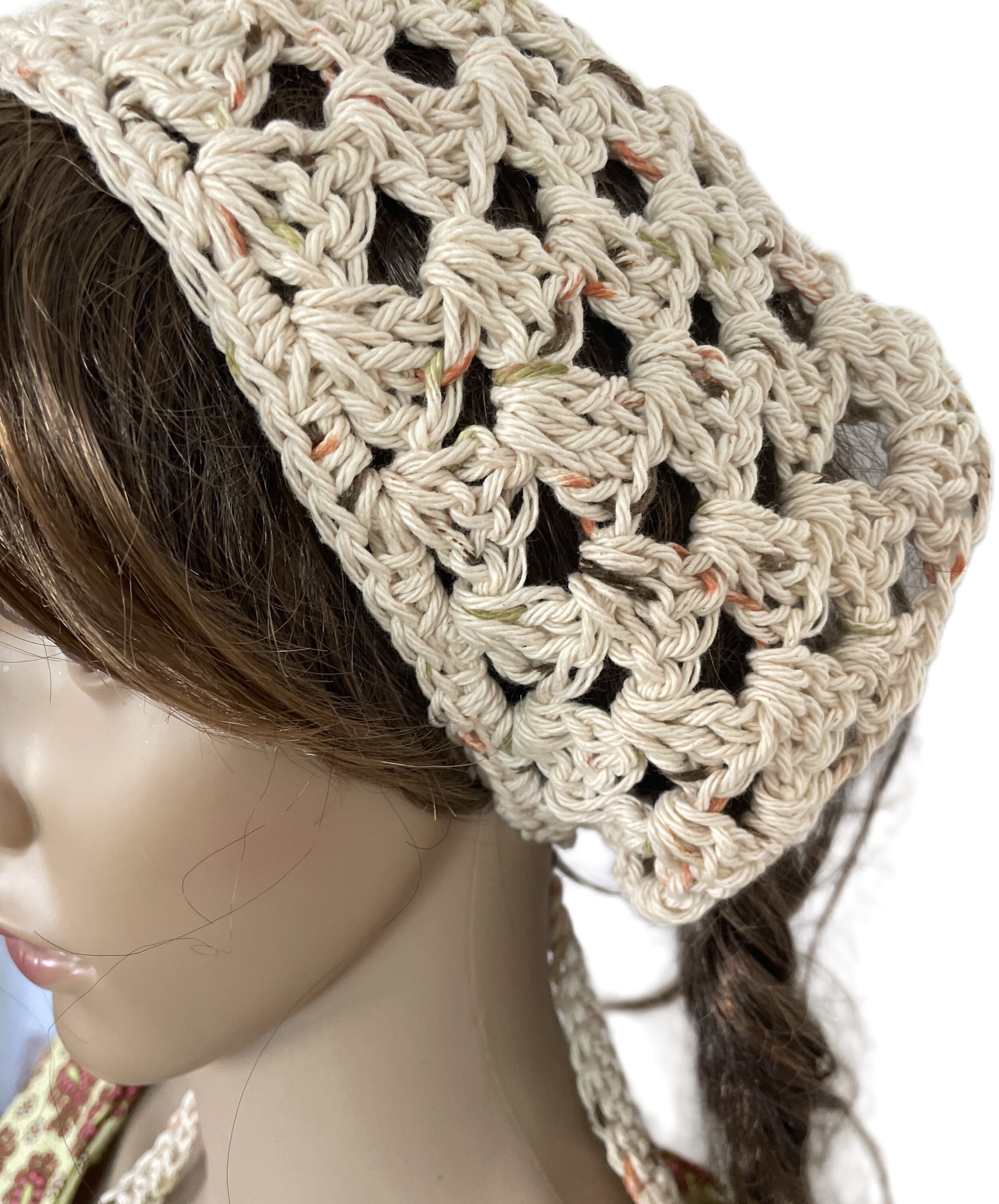 Sandy Beach Boho Crochet Bandana Triangle Bandana Speckled Tan Cotton ...