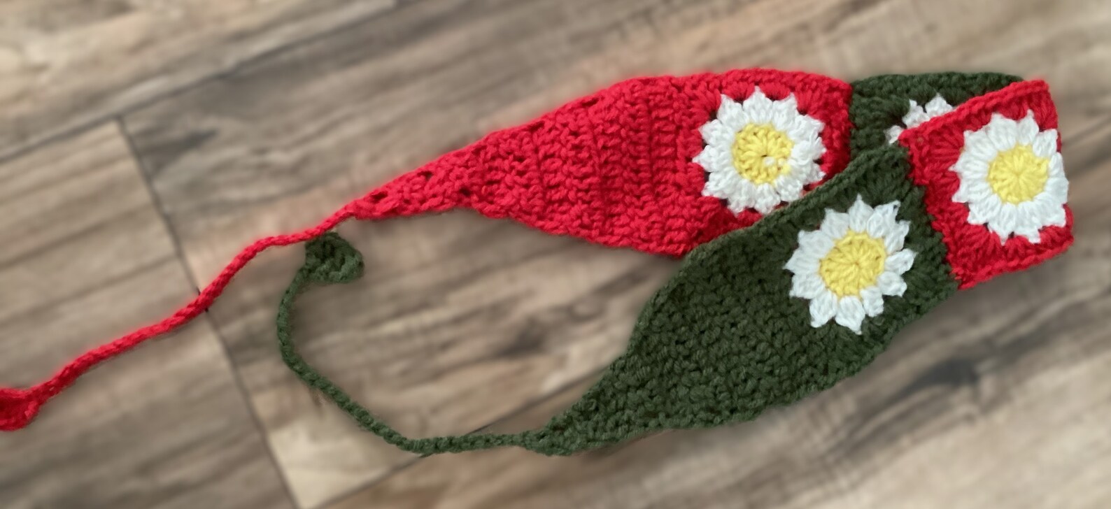 Boho Hippie Crochet Granny Square Headband Army Green Red Daisy Gift ...
