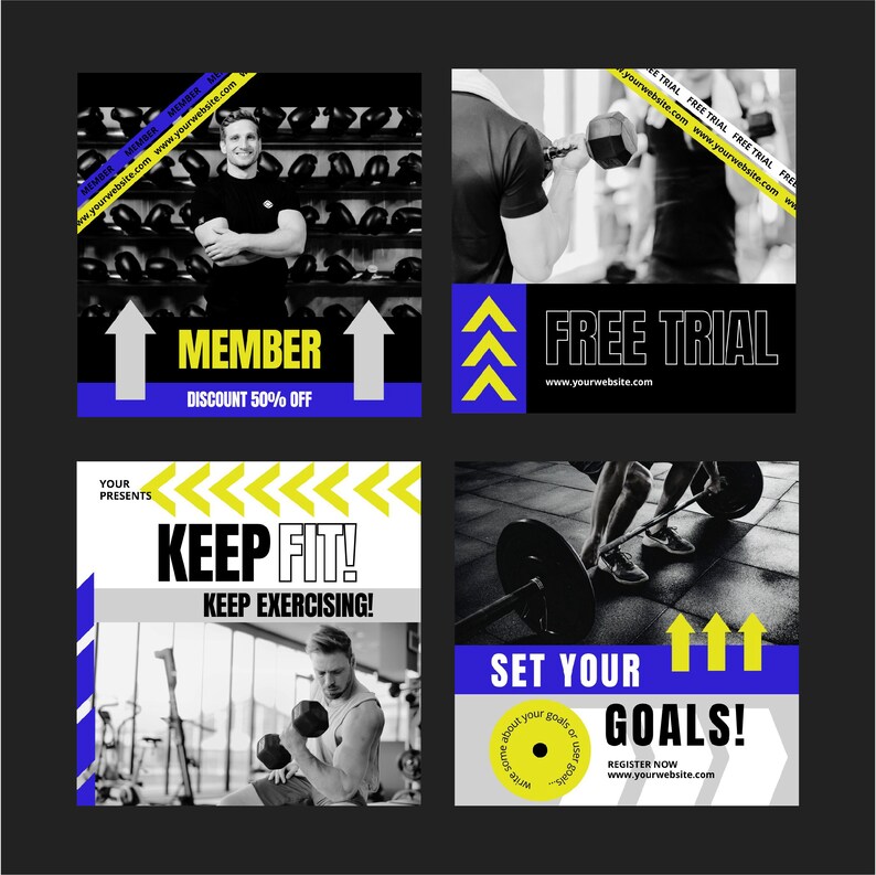Gym Fitness Instagram Bundle, Social Media Gym Templates Pack, Gym ...