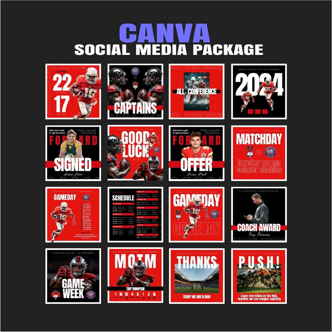 Professional Sports Team Canva Instagram Templates 16 Graphics Gameday ...