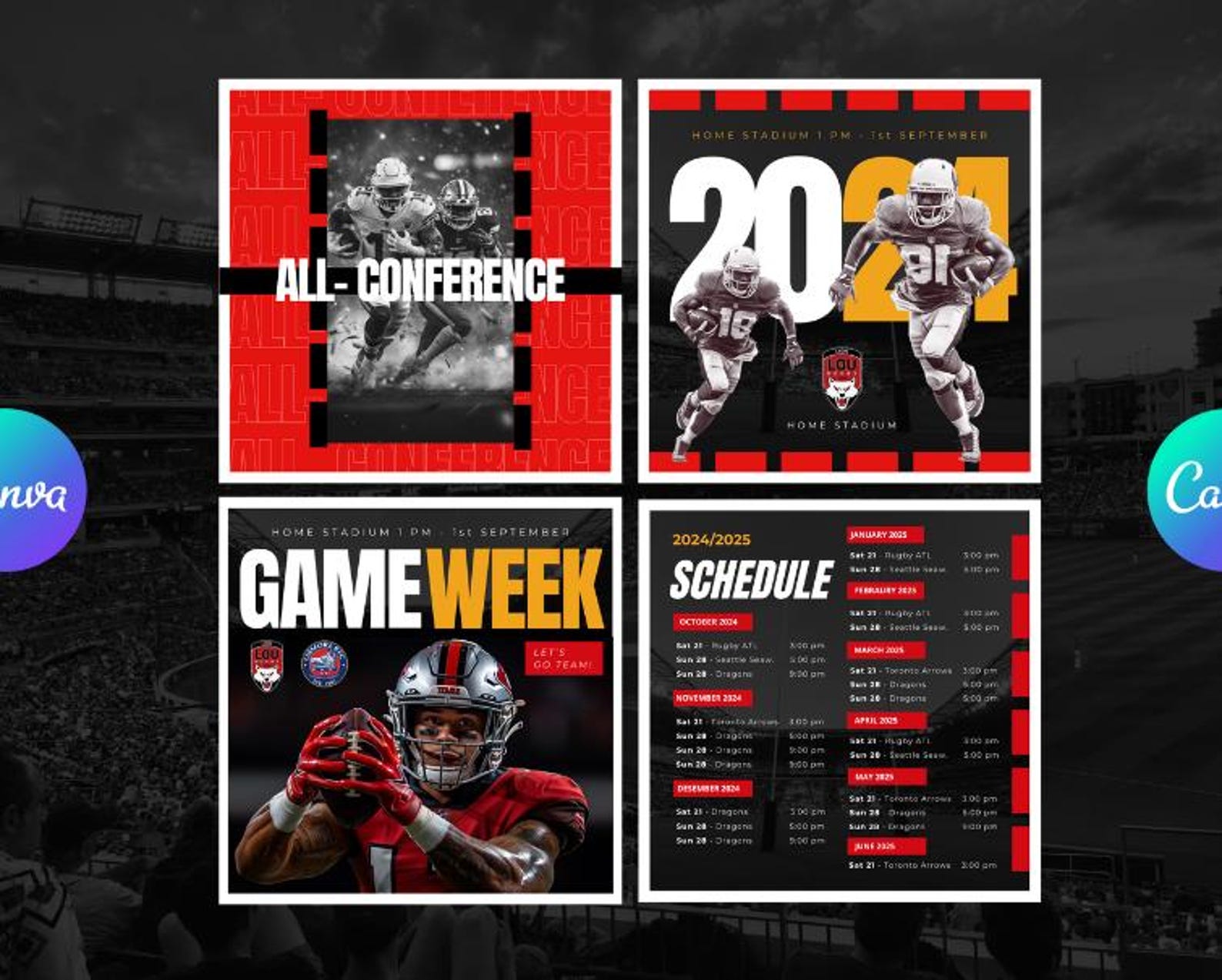 Professional Sports Team Canva Instagram Templates - 16 Graphics ...