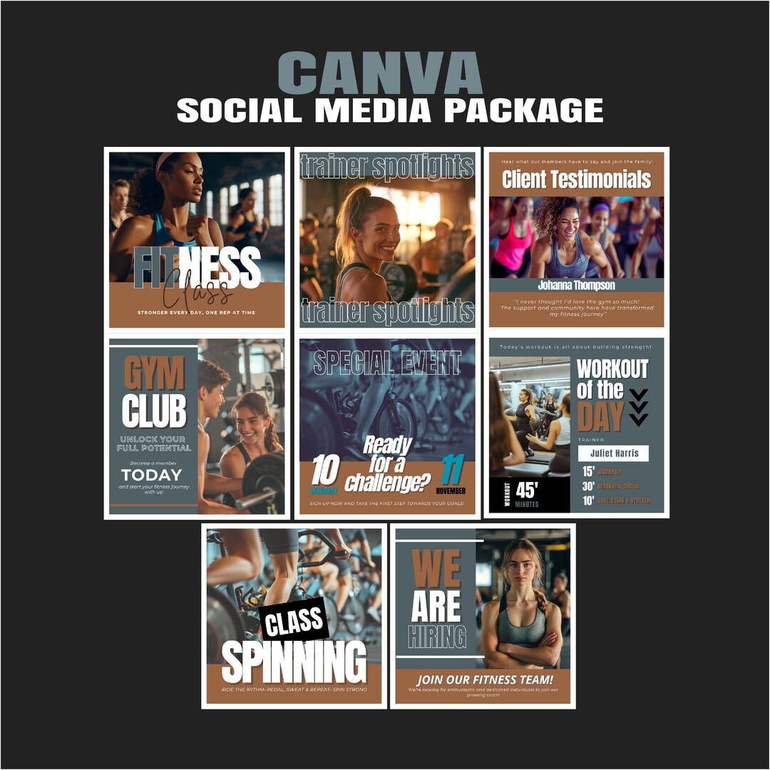 Professional Gym Sports Center Canva Instagram Templates - 8 Graphics ...