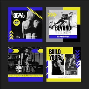 Gym Fitness Instagram Bundle, Social Media Gym Templates Pack, Gym ...