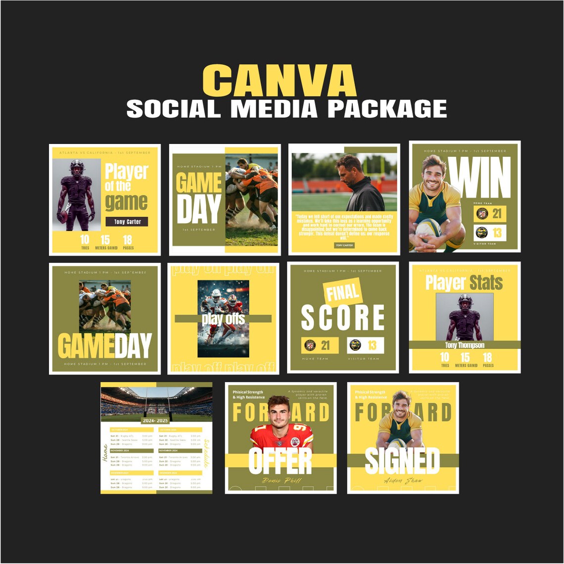 Professional Sports Team Canva Instagram Templates - 11 Graphics ...
