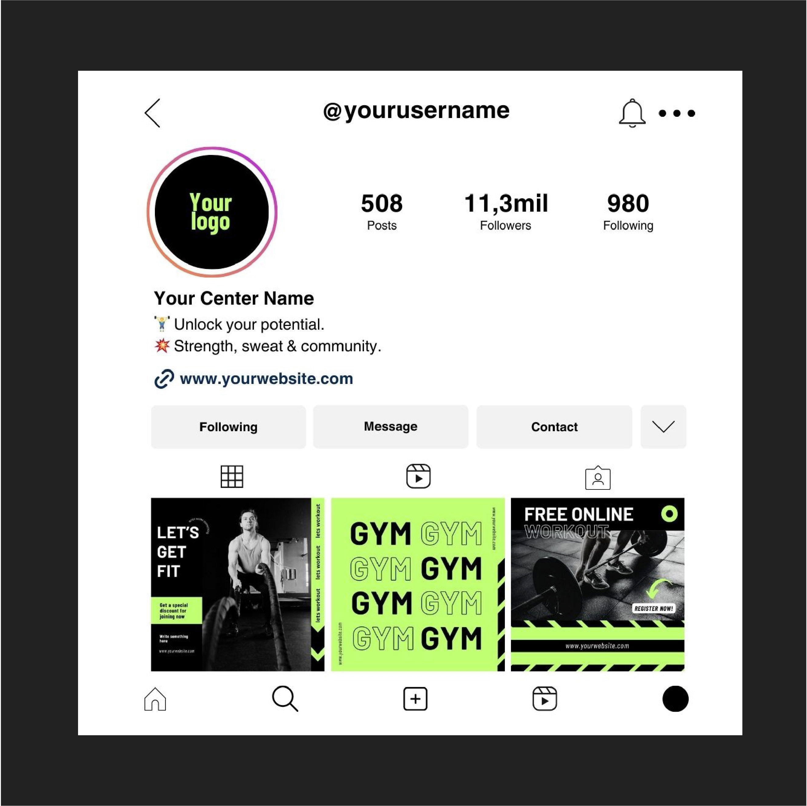 Gym Fitness Instagram Bundle, Social Media Gym Templates Pack, Gym ...