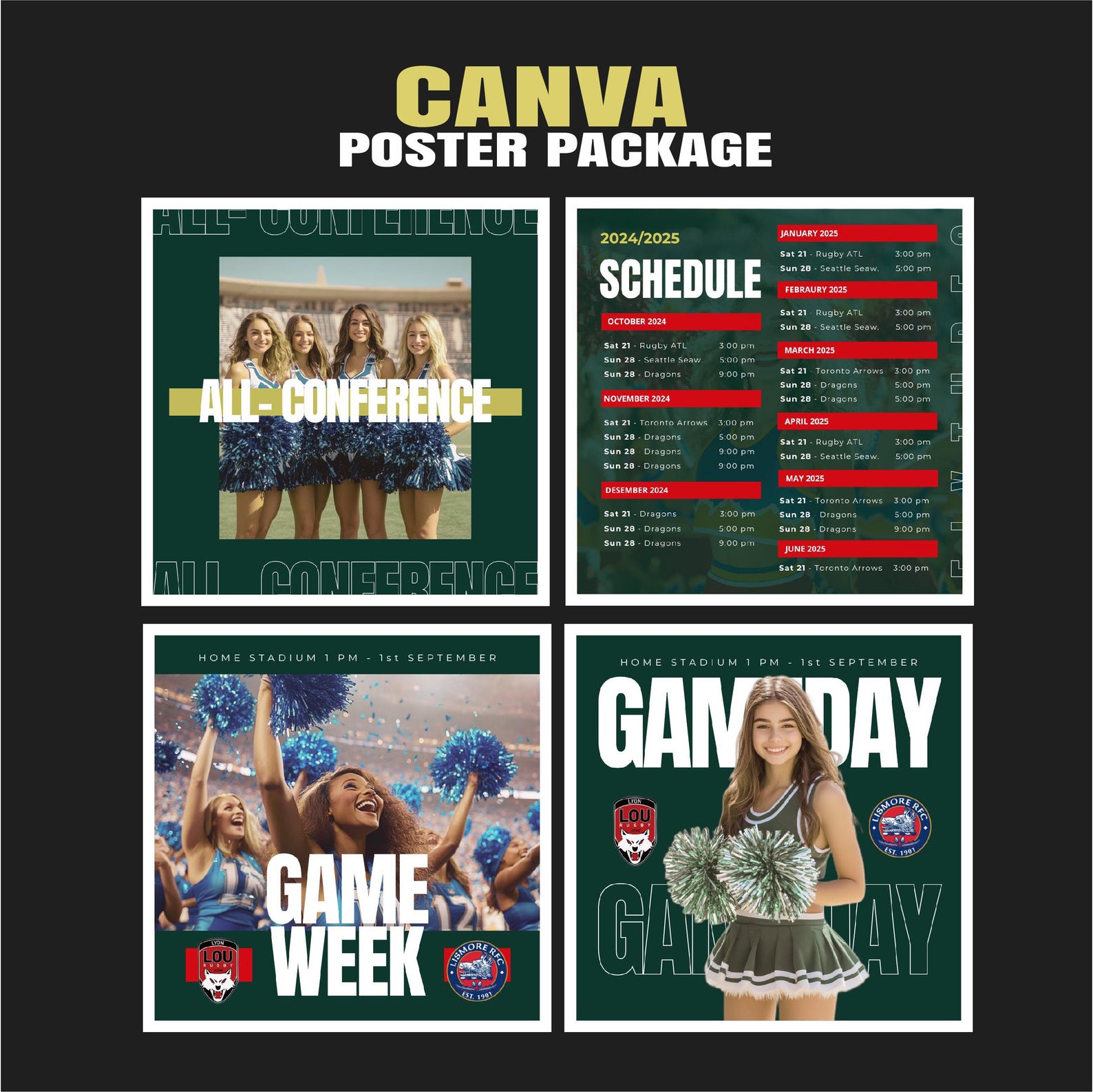Professional Cheerleading Team Canva Instagram Templates - 16 Graphics ...