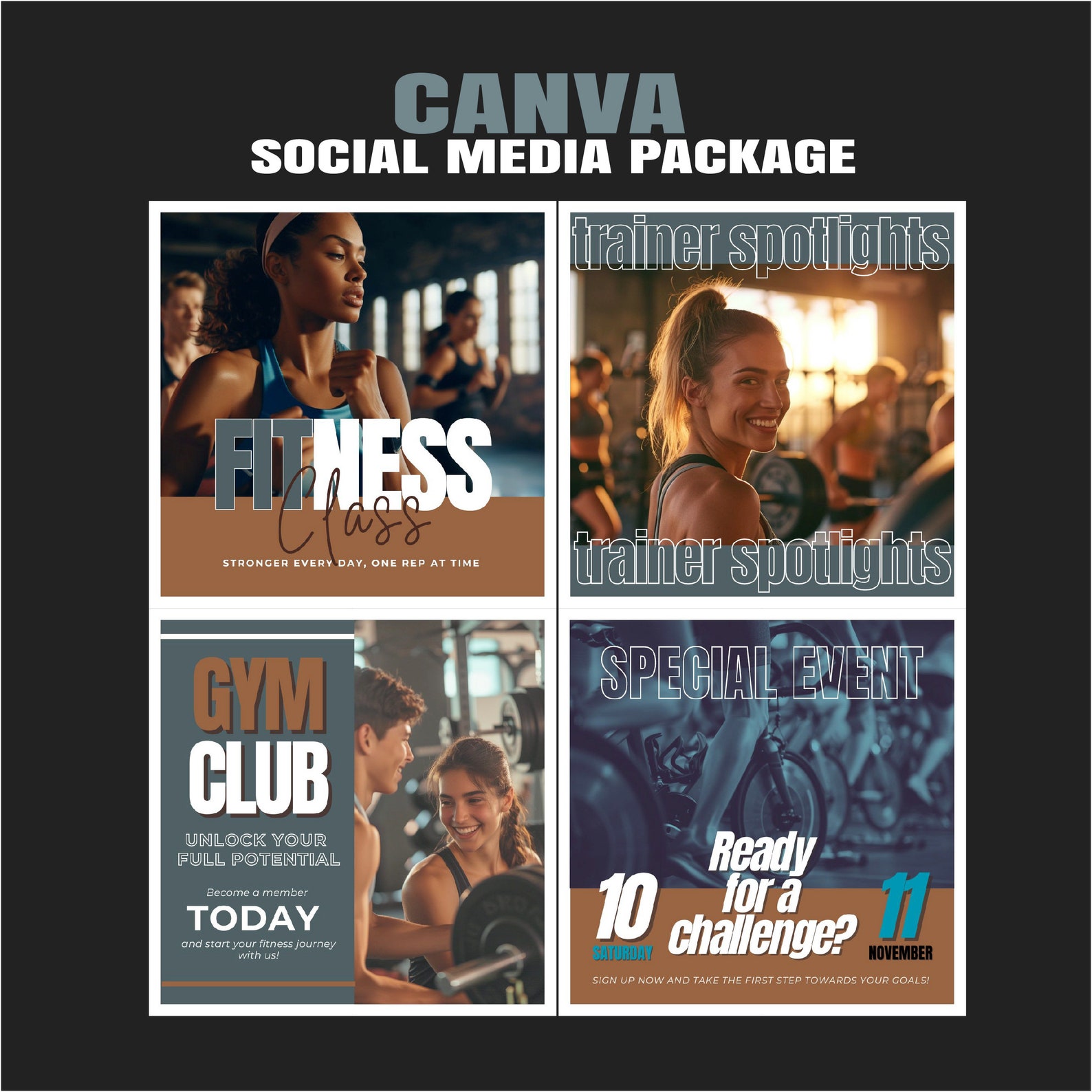 Professional Gym Sports Center Canva Instagram Templates - 8 Graphics ...