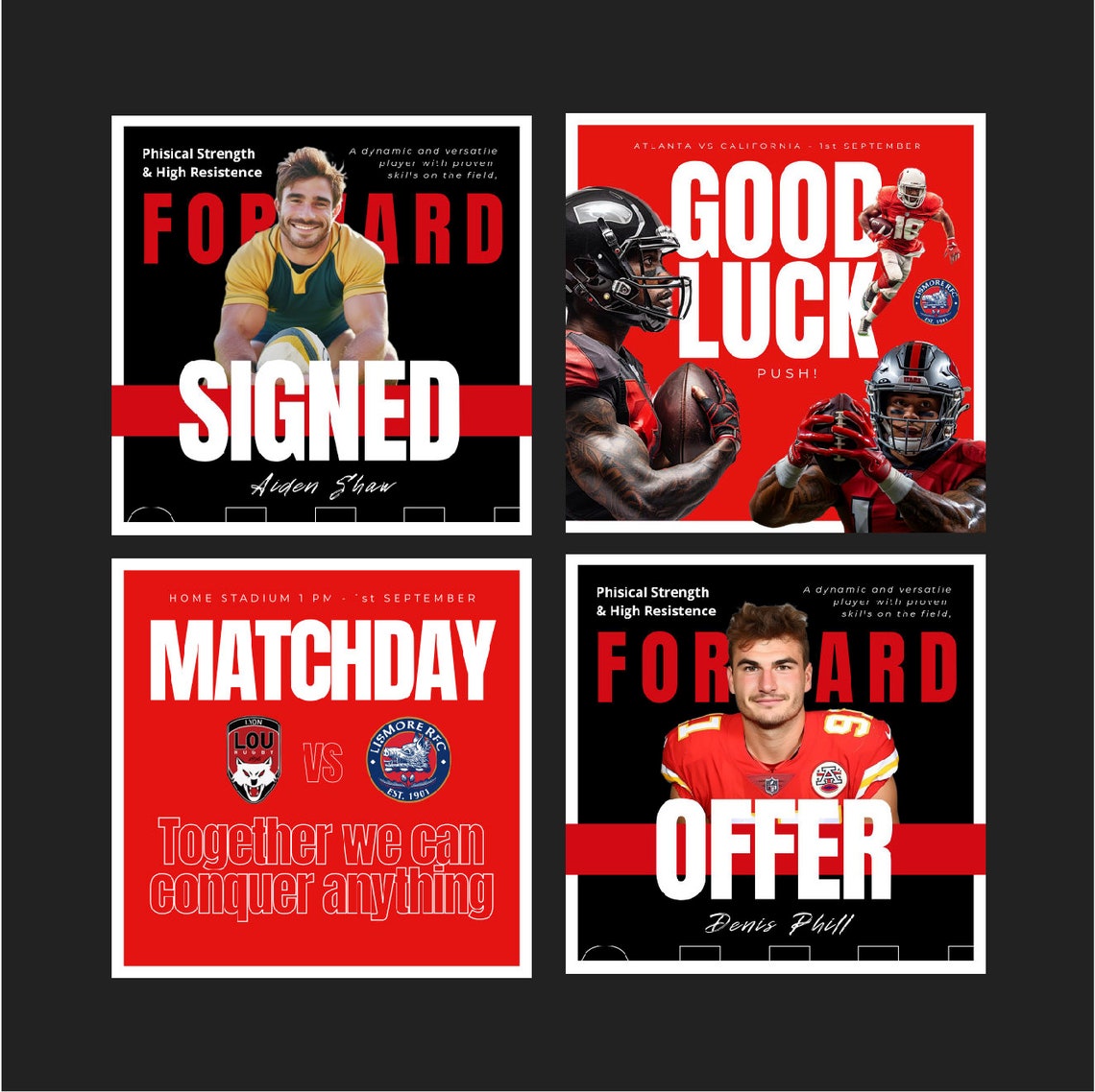 Professional Sports Team Canva Instagram Templates 16 Graphics Gameday ...