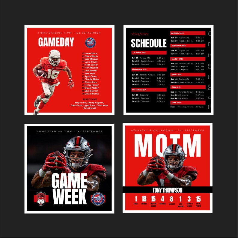 Professional Sports Team Canva Instagram Templates 16 Graphics Gameday ...