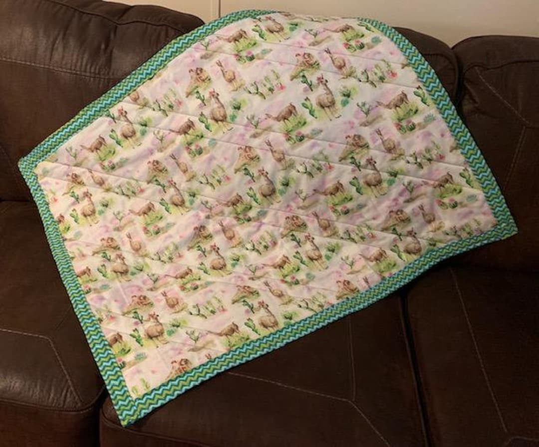 Baby Quilt. Cute Llama With Cactus Pattern and Different Shades of ...