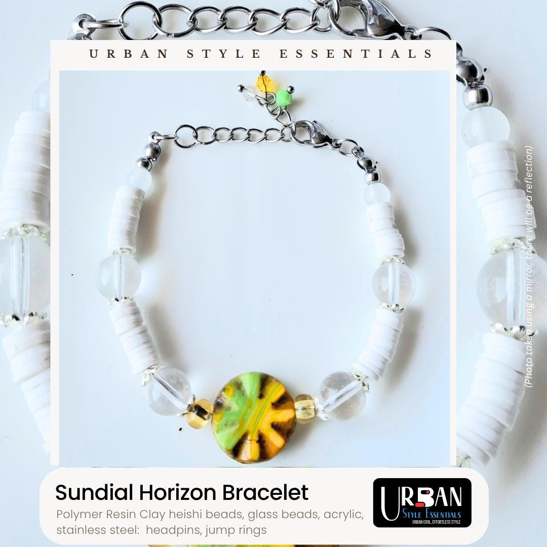 Sundial Horizon Bracelet – Coastal White Heishi Bead Bracelet -glass ...