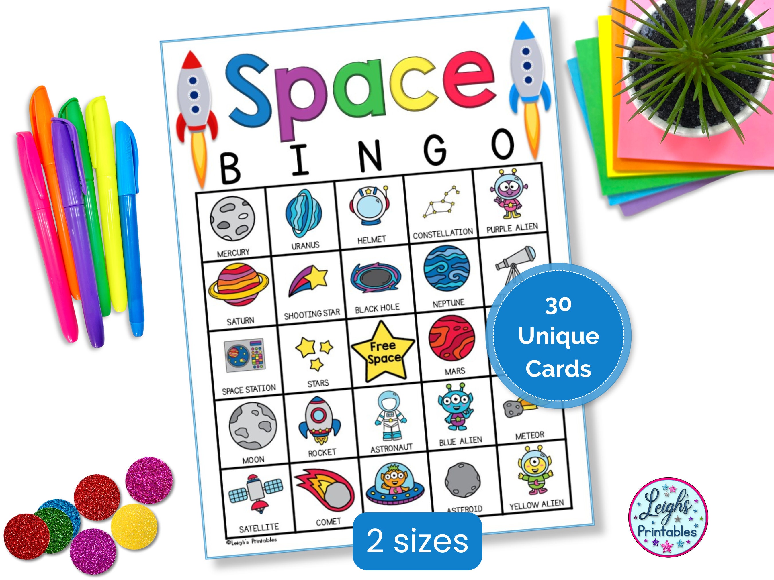 30 Space Printable Bingo Cards, Bingo for Kids, Space Bingo, Party Game ...