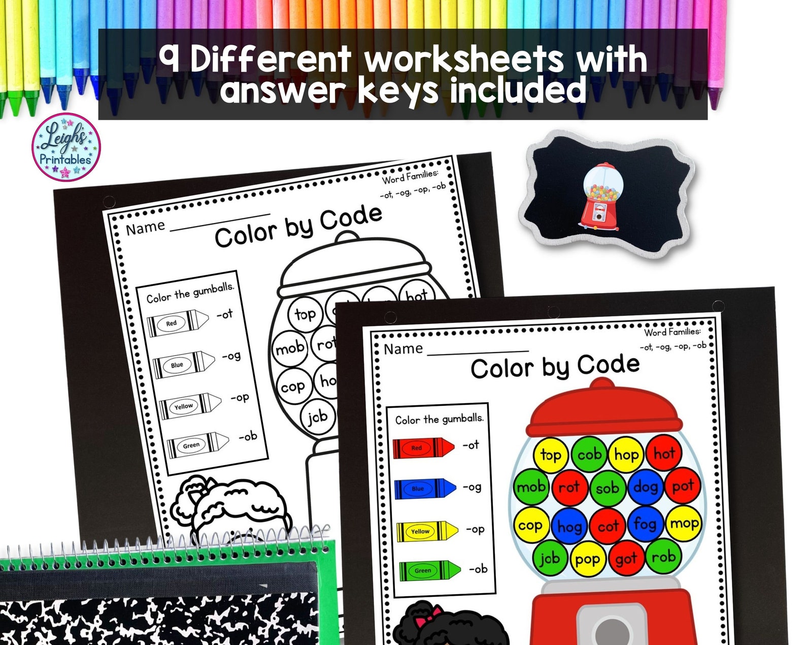 Short Vowel Color by Code Gumball Printables and Seesaw Links, Phonics ...