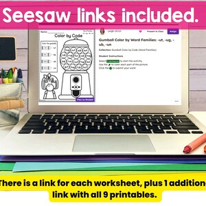 Short Vowel Color by Code Gumball Printables and Seesaw Links, Phonics ...