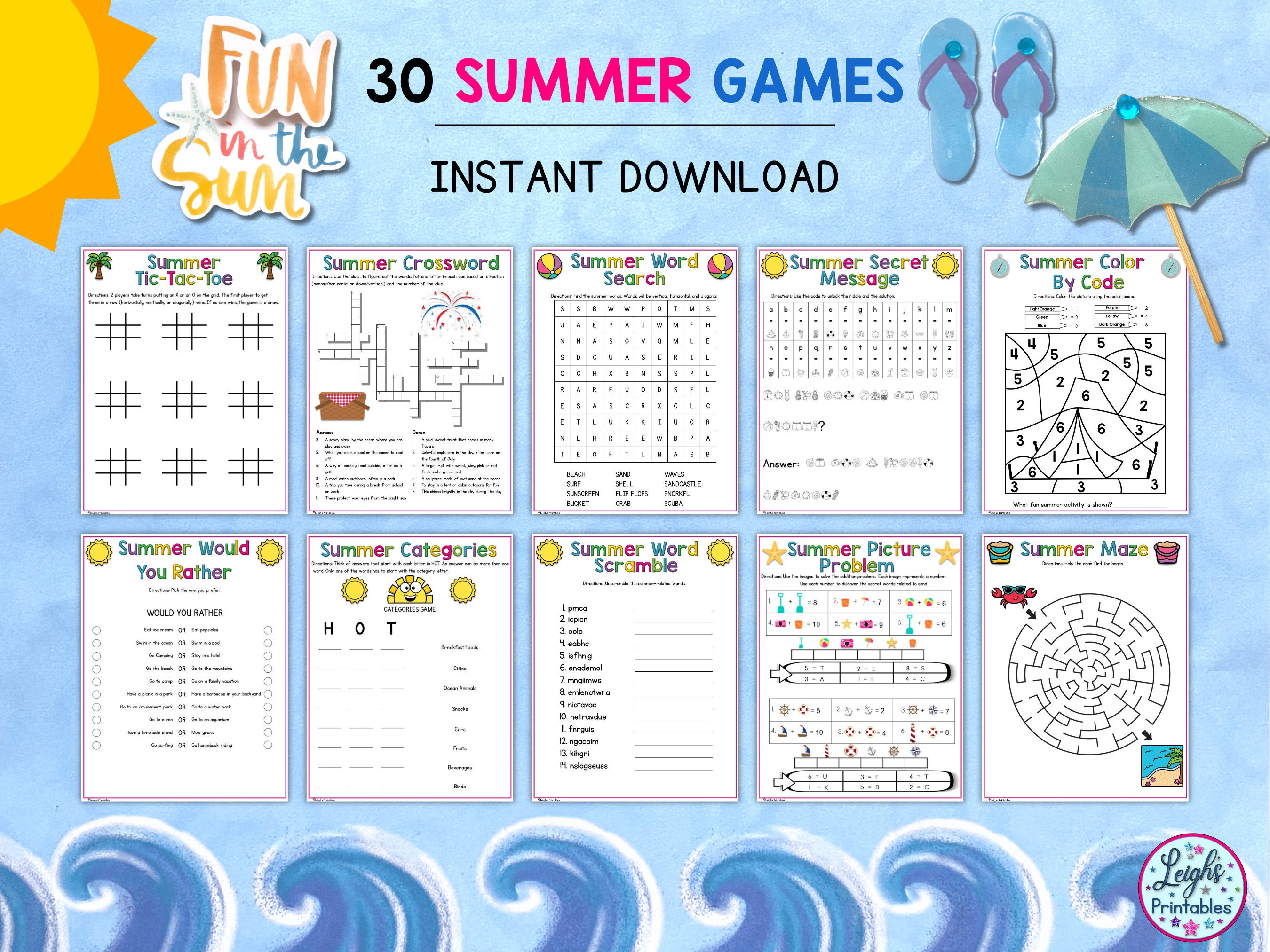 Summer Activities for Kids, 30 Printable Summer Party Games, Family ...