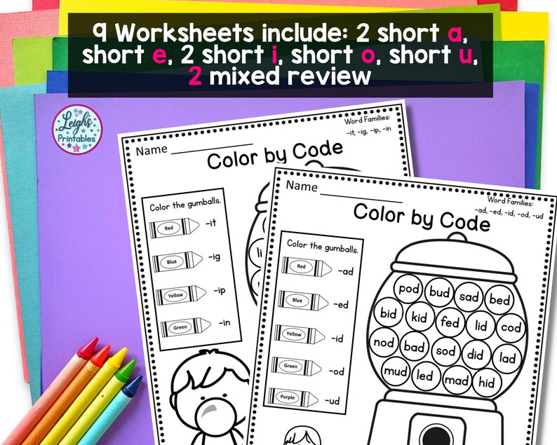 Short Vowel Color by Code Gumball Printables and Seesaw Links, Phonics ...