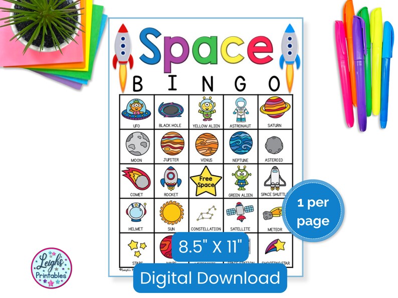 30 Space Printable Bingo Cards, Bingo for Kids, Space Bingo, Party Game ...