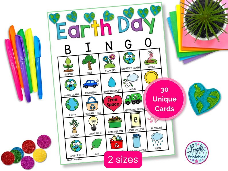 Earth Day Bingo Game for Kids, 30 Printable Bingo Cards, Earth Day Game ...