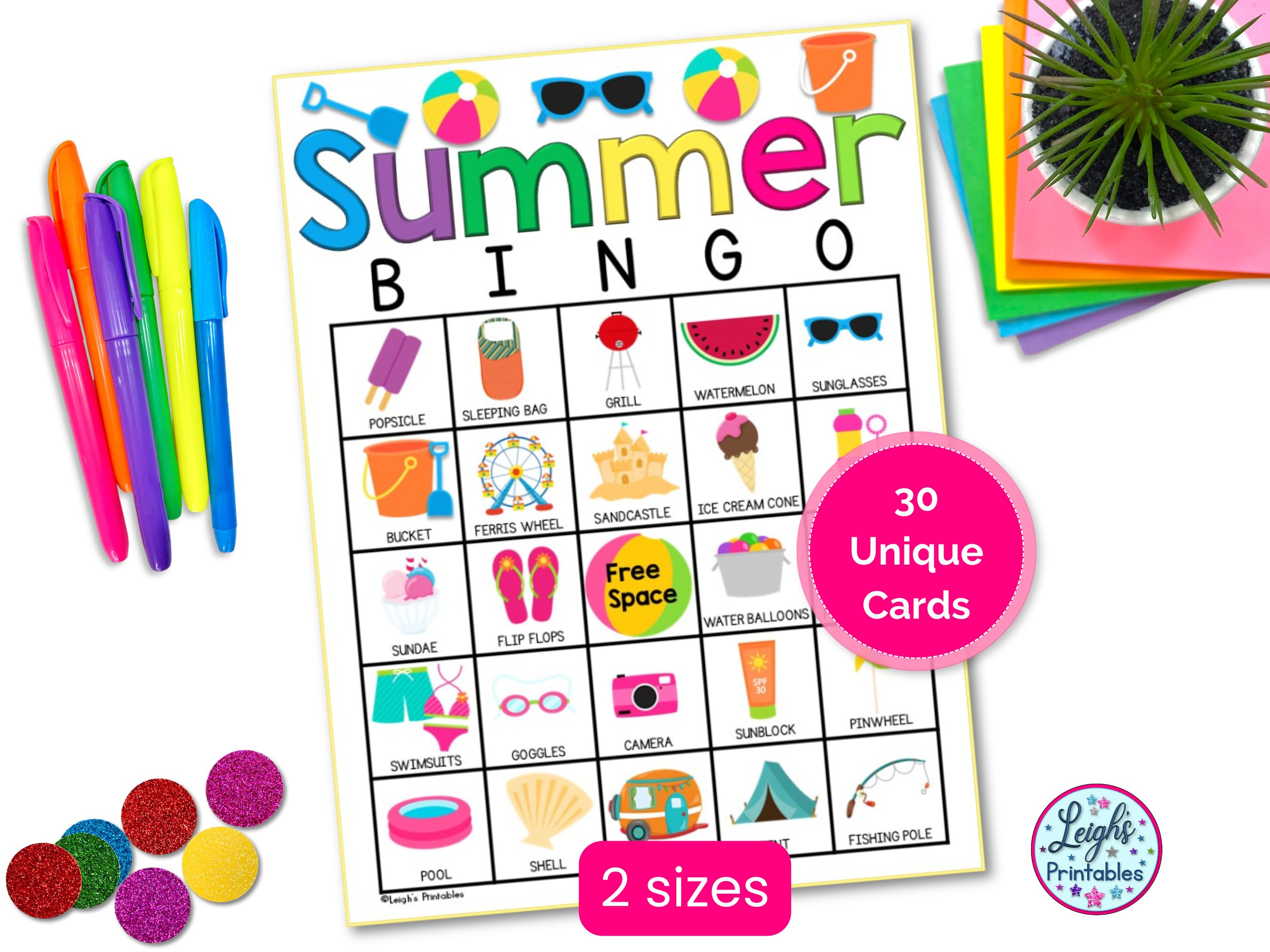 30 Summer Printable Bingo Cards, Bingo for Kids, Summer Bingo, Party ...