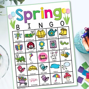 30 Spring Printable Bingo Cards, Bingo for Kids, Springtime Bingo ...