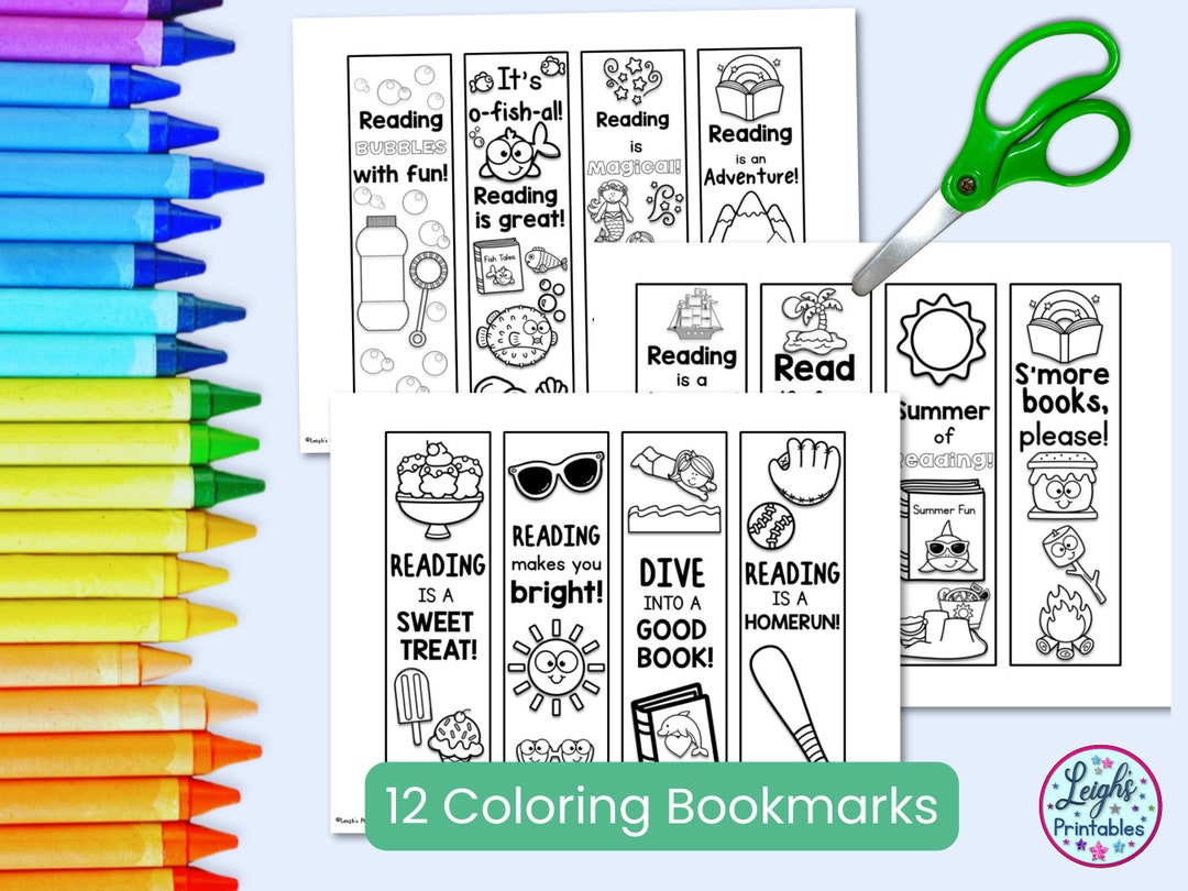 Summer Reading Fun: Kids Coloring Bookmarks Set, 12 Printable DIY ...