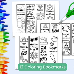 Summer Reading Fun: Kids Coloring Bookmarks Set, 12 Printable DIY ...