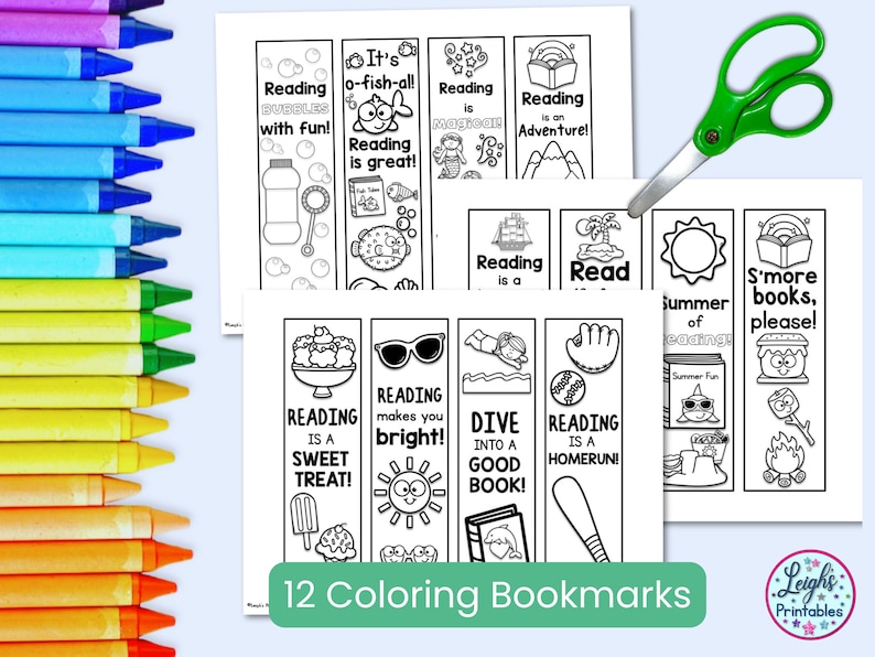 Summer Reading Fun: Kids Coloring Bookmarks Set, 12 Printable DIY ...