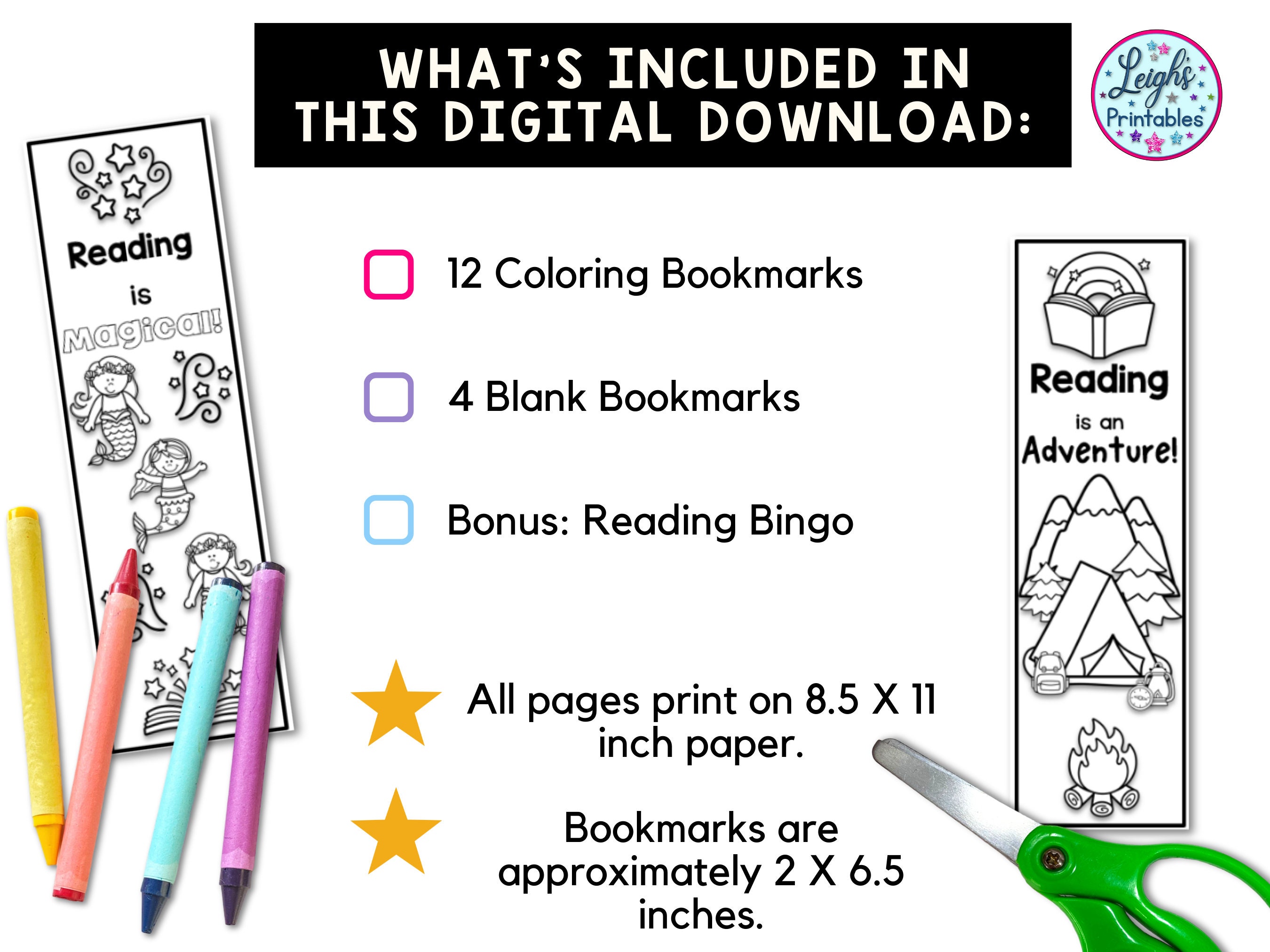 Summer Reading Fun: Kids Coloring Bookmarks Set, 12 Printable DIY ...