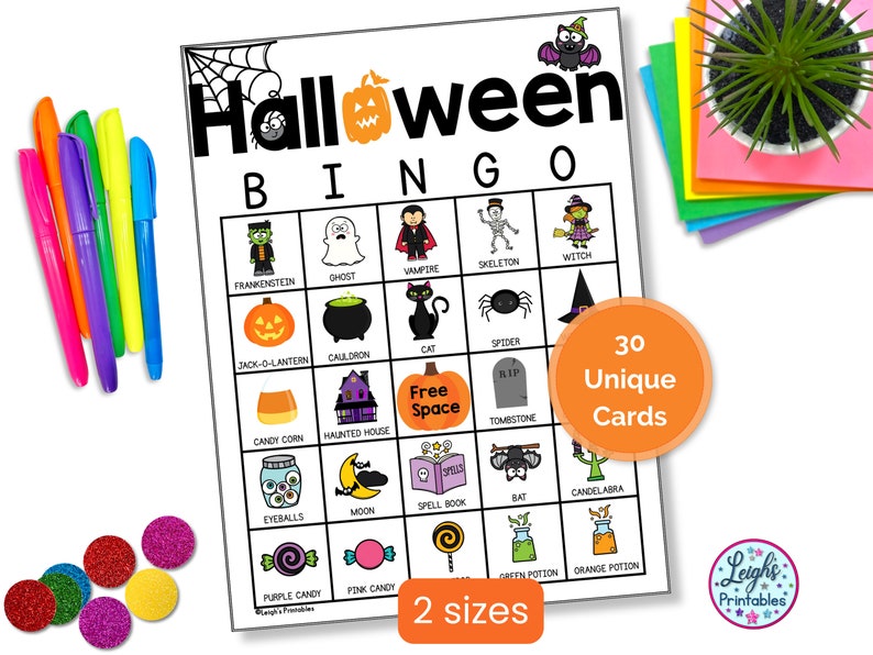 30 Halloween Printable Bingo Cards, Bingo for Kids, Halloween Bingo ...