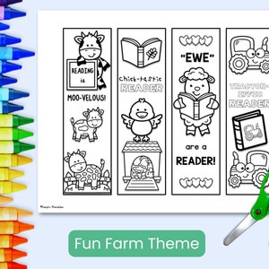 Coloring Bookmarks for Kids, 8 Printable Farm Coloring Bookmarks and 4 ...