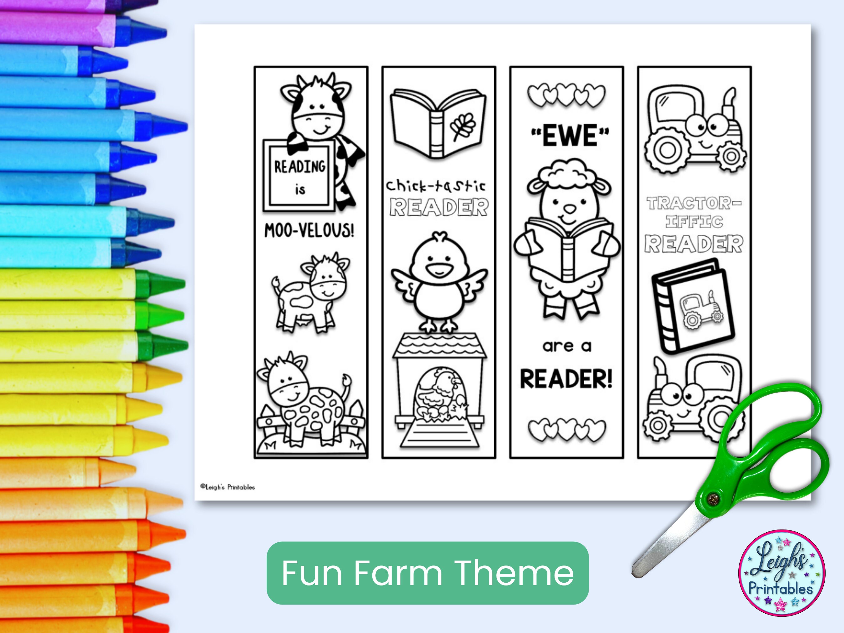 Coloring Bookmarks for Kids, 8 Printable Farm Coloring Bookmarks and 4 ...