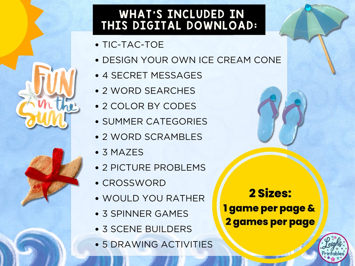 Summer Activities for Kids, 30 Printable Summer Party Games, Family ...