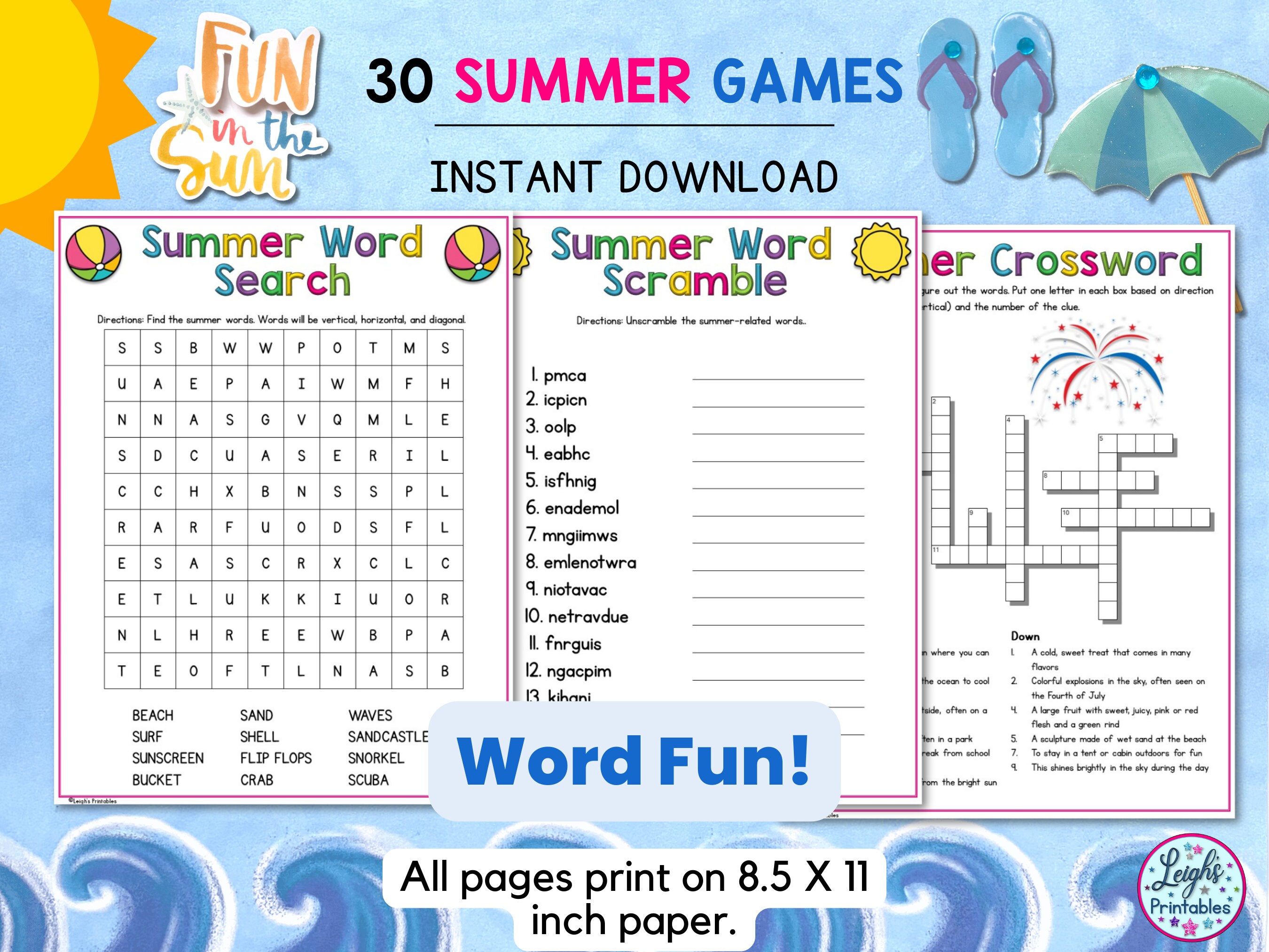 Summer Activities for Kids, 30 Printable Summer Party Games, Family ...