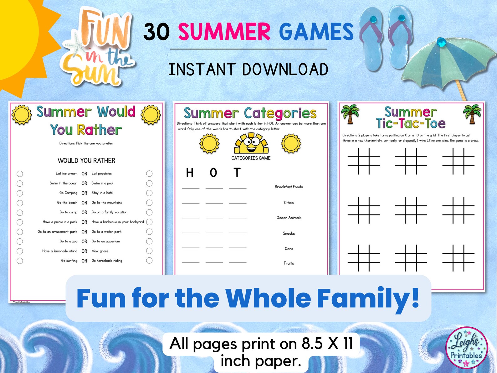Summer Activities for Kids, 30 Printable Summer Party Games, Family ...