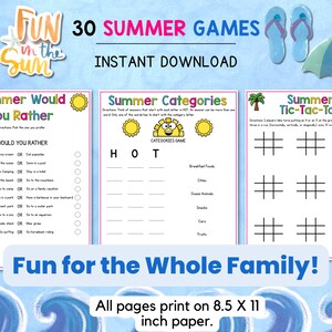 Summer Activities for Kids, 30 Printable Summer Party Games, Family ...