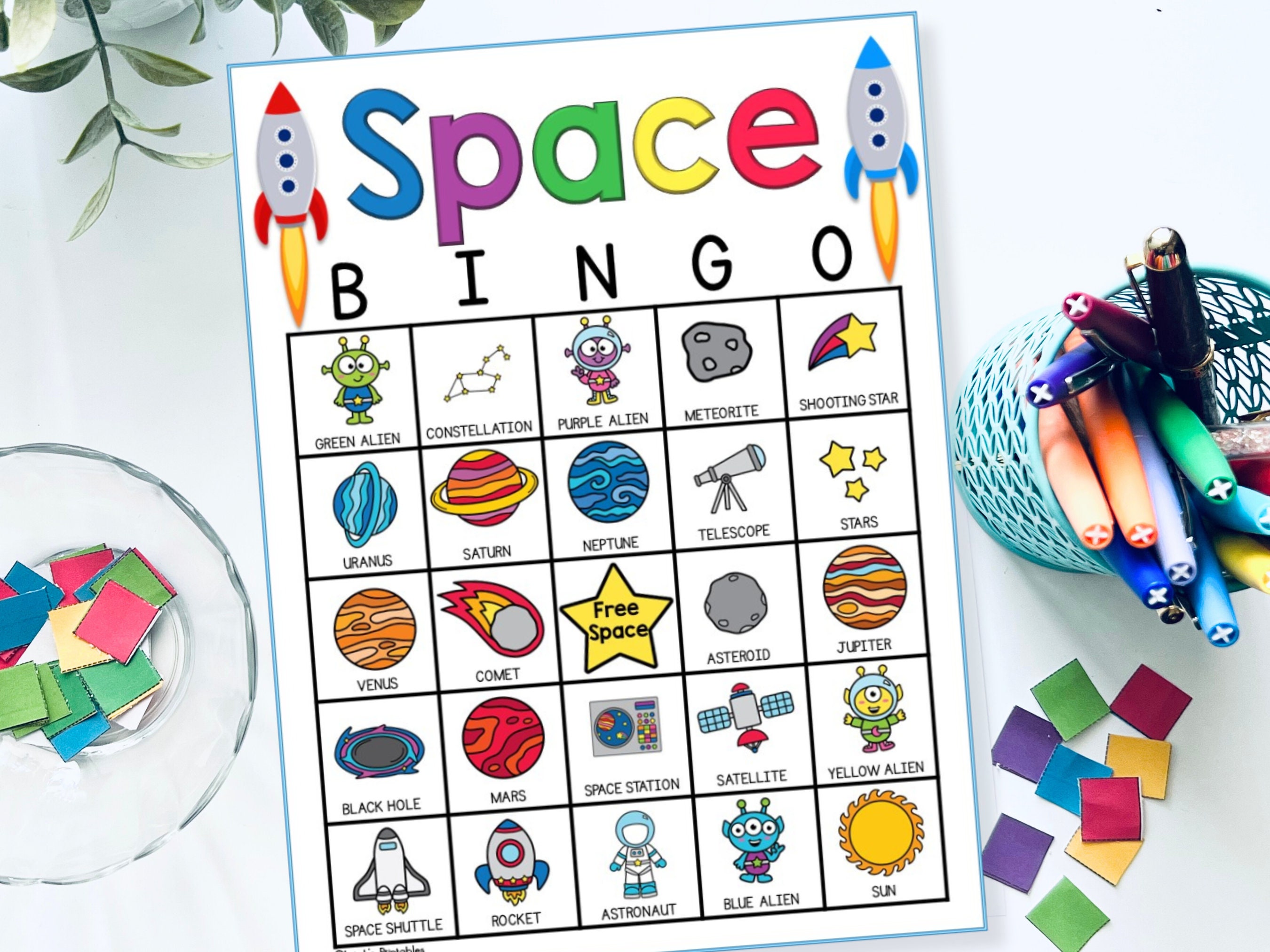 30 Space Printable Bingo Cards, Bingo for Kids, Space Bingo, Party Game ...