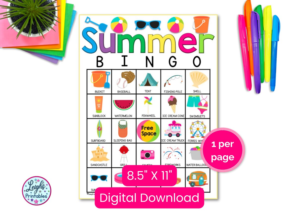 30 Summer Printable Bingo Cards, Bingo for Kids, Summer Bingo, Party ...