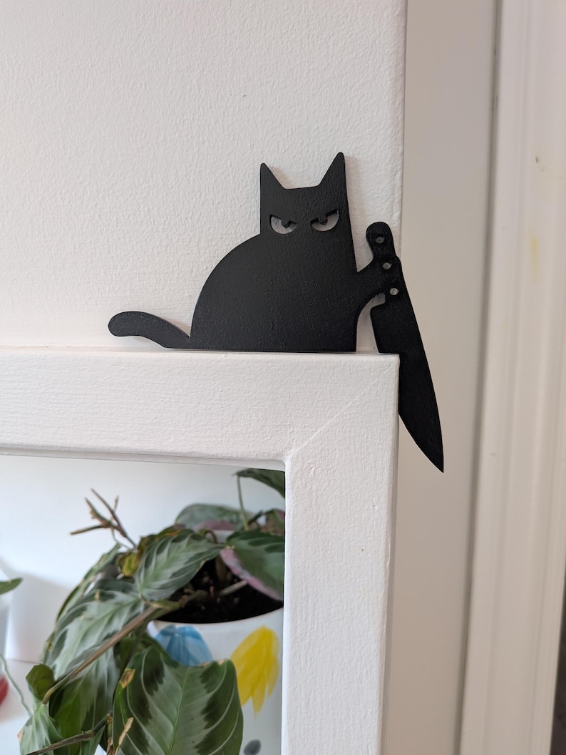 Mini Black Cat Shelf Decor, Mischievous Cat With Knife - Etsy