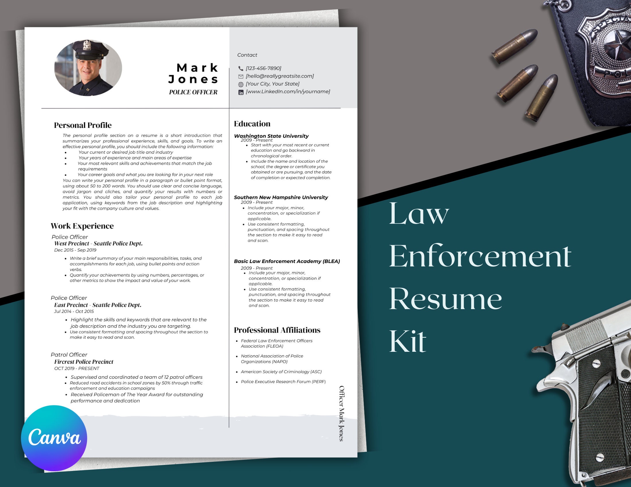 Law Enforcement Resume Template Bundle, Canva Digital Templates ...