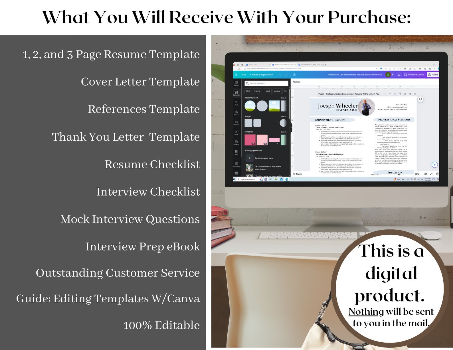 Law Enforcement Resume Template, Cover Letter, Interview Guides (canva ...
