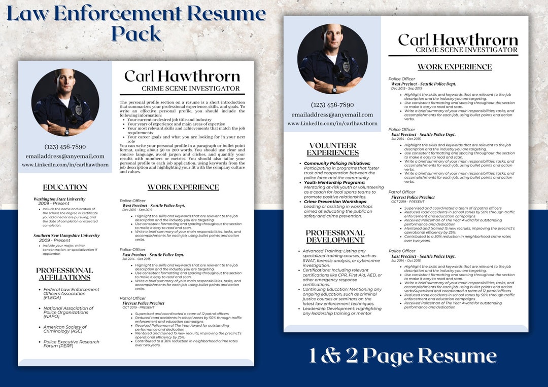 Police Resume and CV Template, Professional Law Enforcement Design ...
