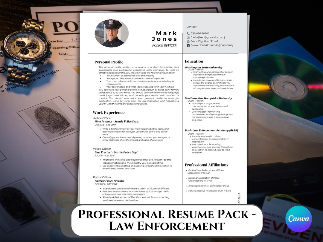 Law Enforcement Resume Template Bundle, Canva Editable (digital ...