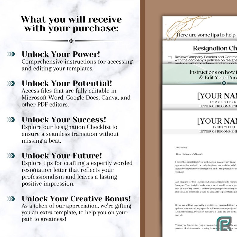 Professional Resignation Letter Template, Checklist & Guide (PDF, Word, Google Docs) - Etsy