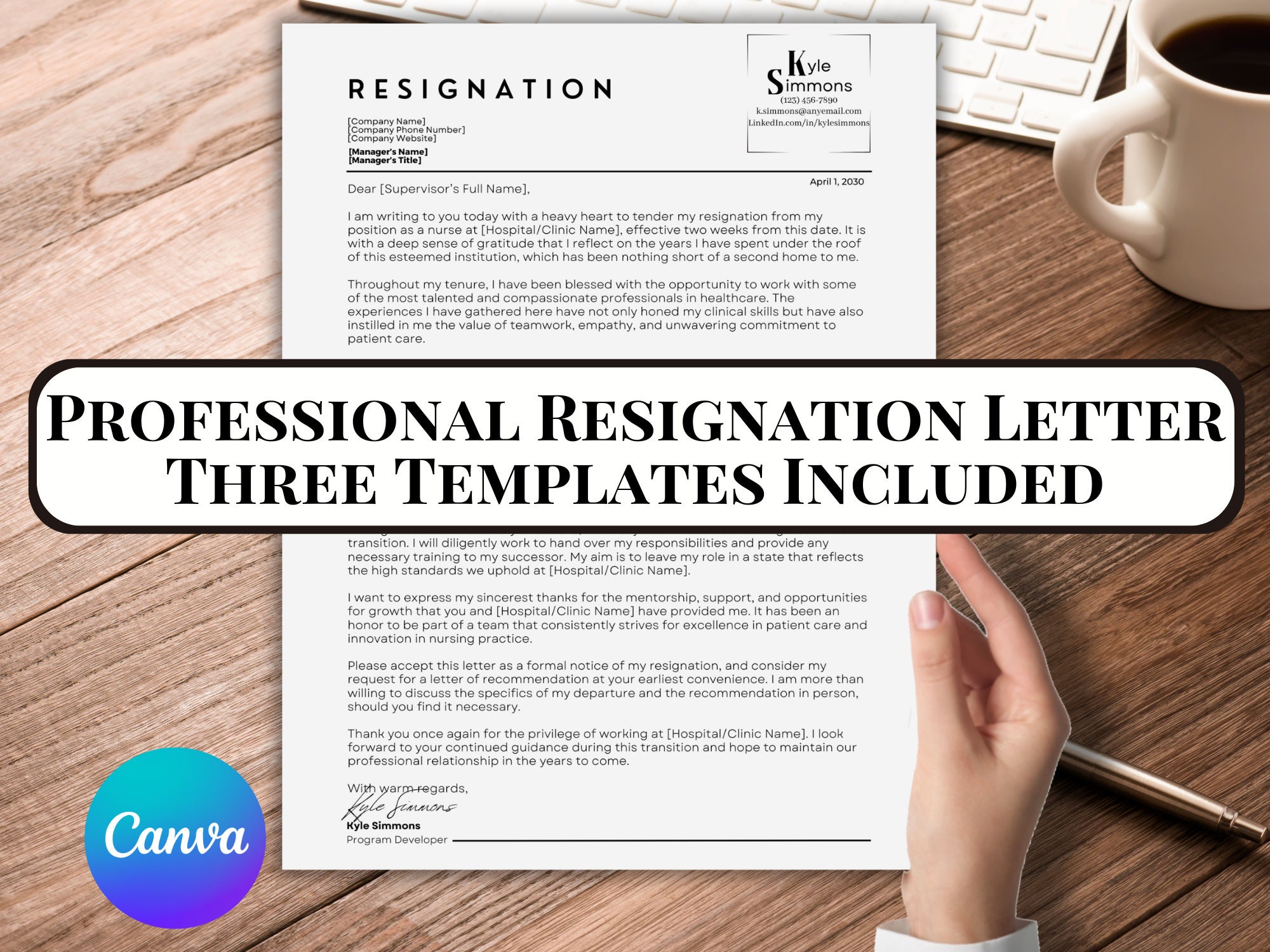 Professional Letter of Resignation Template, 2 Week Notice, Notice ...