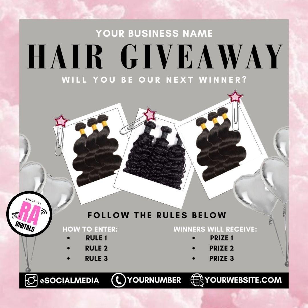 Grey and White Giveaway Flyer - DIY, Canva, Editable, Hair, Makeup ...
