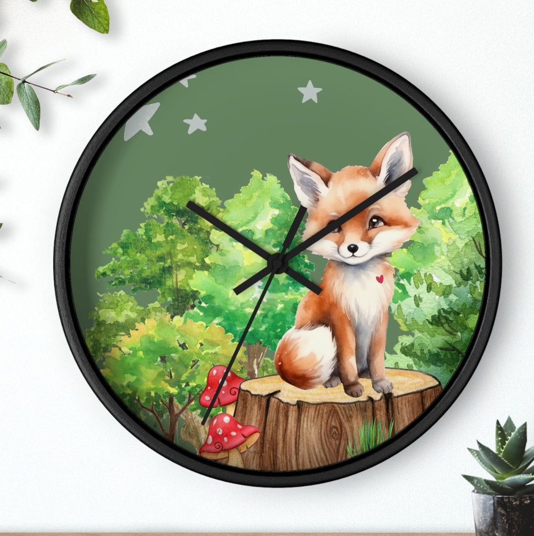 Baby Fox Clock/fox Clock/forest Animals Clock/babys Room Clock ...
